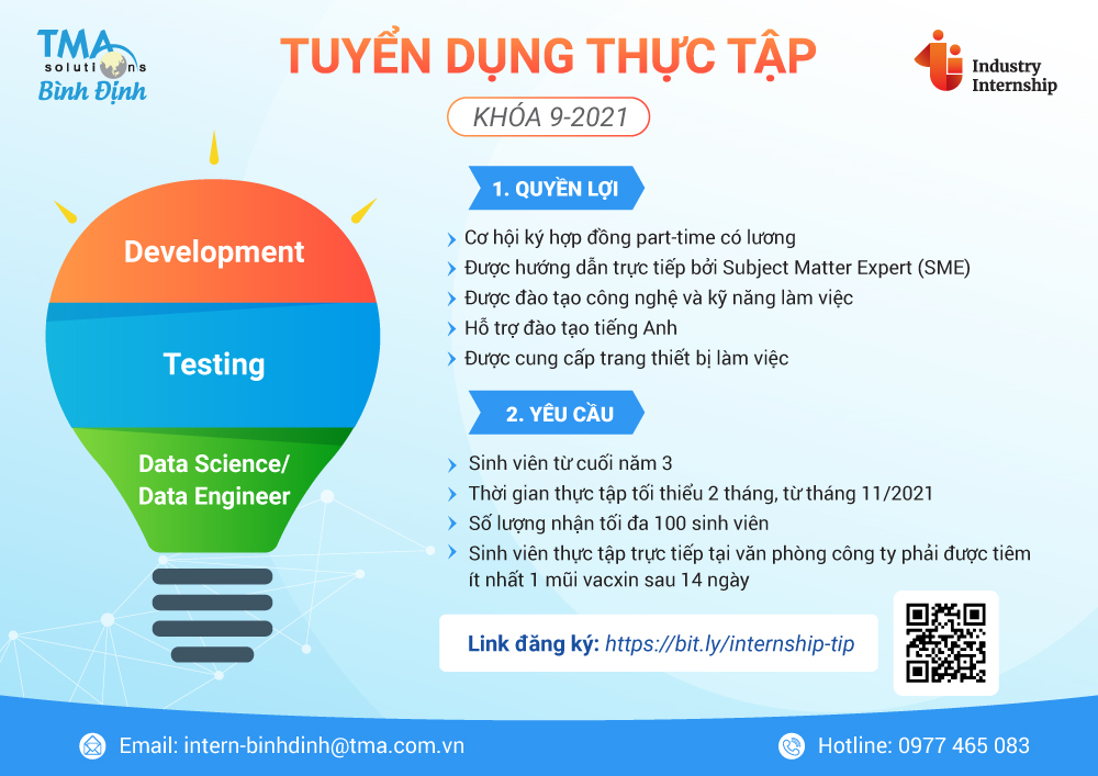 Công ty TMA Solutions Bình Định (TMA Bình Định) thông báo tuyển sinh viên thực tập Khóa 9